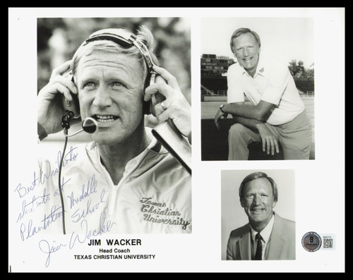 Jim Wacker Autographed 8x10 Photo TCU "Best Wishes" Beckett BAS QR # ...