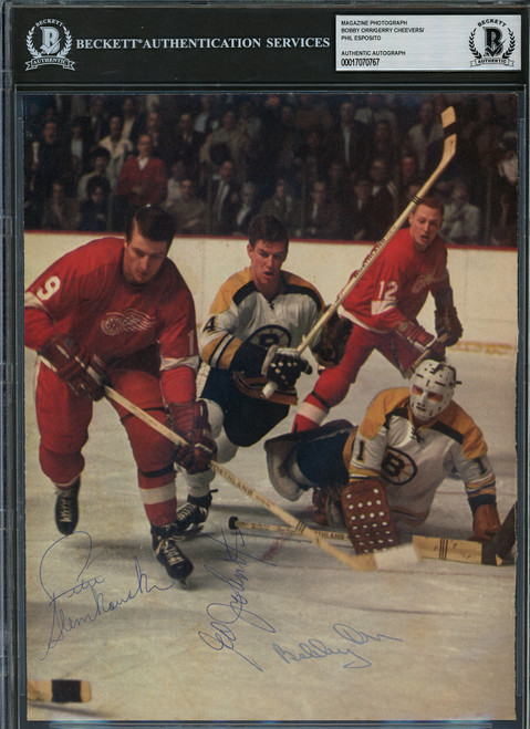 Bobby Orr, Pete Stemkowski & Ed Johnston Autographed 8x10 Magazine Page ...