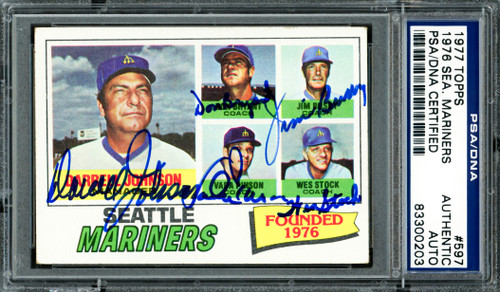 Seattle Mariner Coaches Autographed 1977 Topps Card #597 Seattle ...