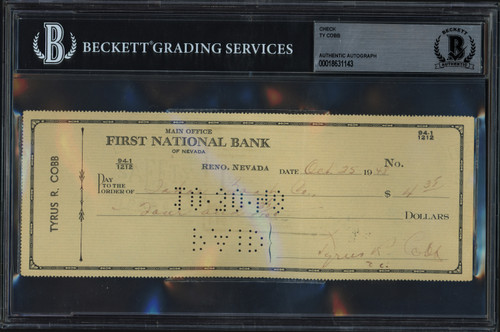 Ty Cobb Autographed 3x8 Check Detroit Tigers Beckett BAS #18631143 ...