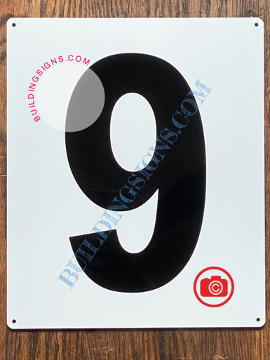 NUMBER 9 SIGN - WHITE (ALUMINUM SIGNS 12x10)- Parking LOT Number Sign