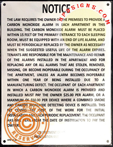 Carbon Monoxide Notice Sign – HPD NYC Required Compliance