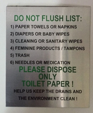 TOILET SIGN- DO NOT FLUSH LIST SIGN (BRUSH ALUMINIUM)