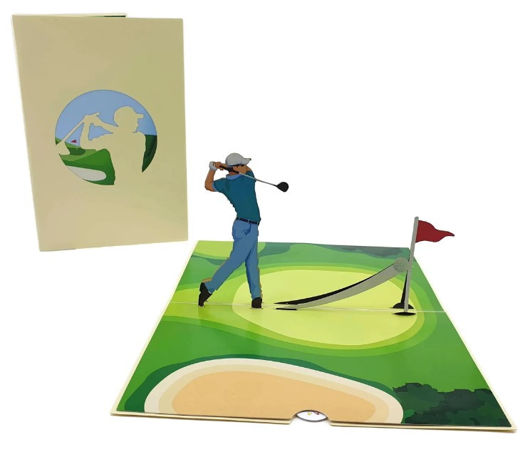 Swing into Celebration: Man Playing Golf Pop Up Card