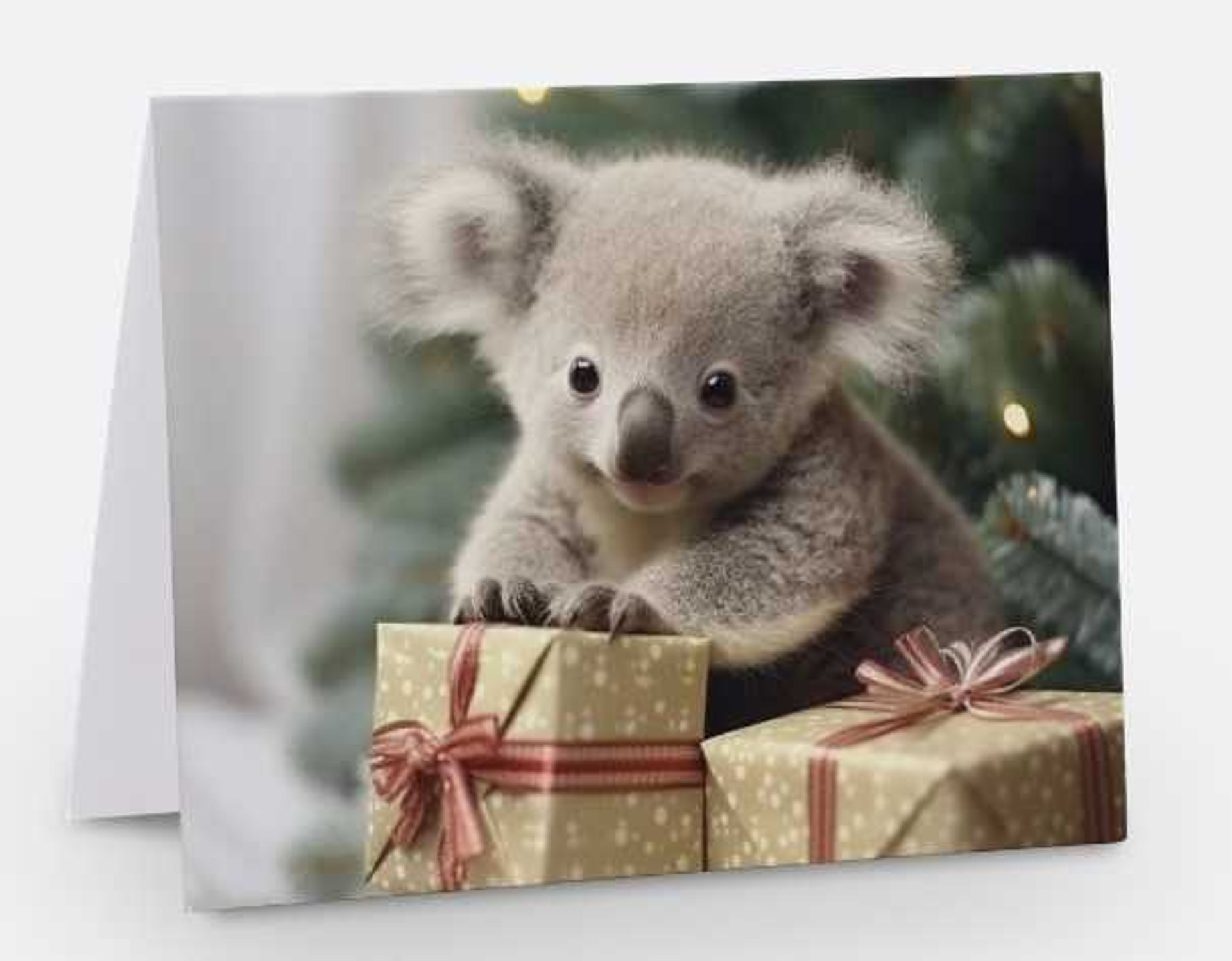 Luxury Christmas Cards Australia with Koala Holding Xmas Box