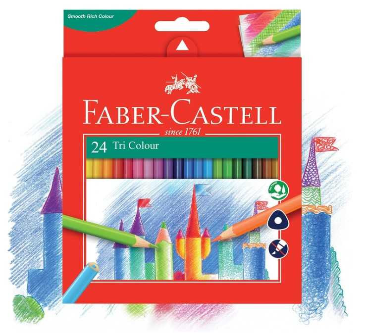 Faber-Castell Vibrant Tri Colour Pencils, Assorted – Pack of 24