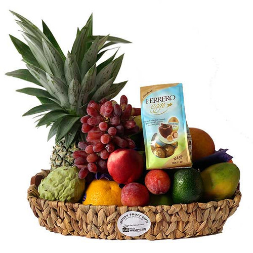 Easter Gift Basket with Fruit and Chocolate Eggs