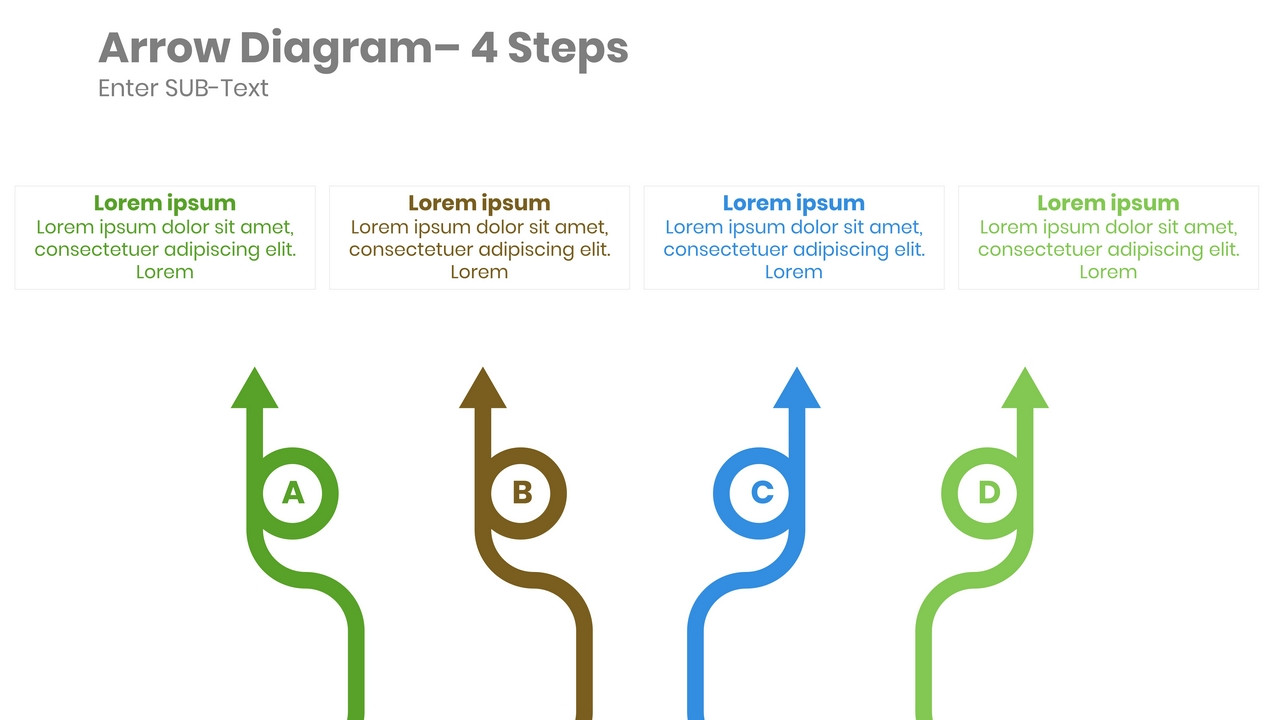 Arrow Diagram pointed up curved to right - 4 Steps