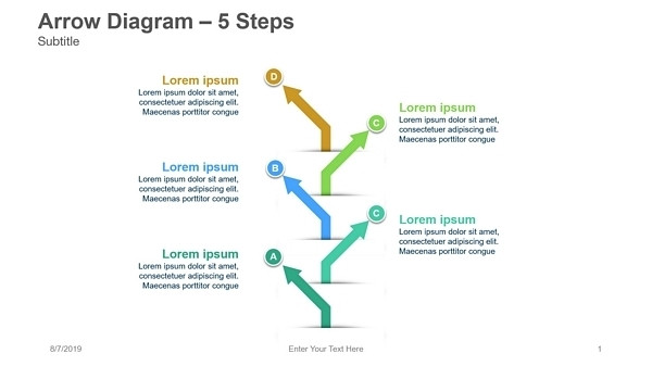 Arrow Diagram- 5 Steps - arrows bending left right alternately