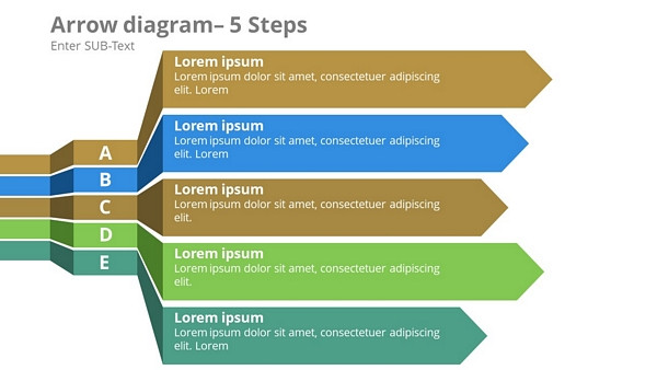 Arrow Diagram- 5 Steps like paper folded in 5 places