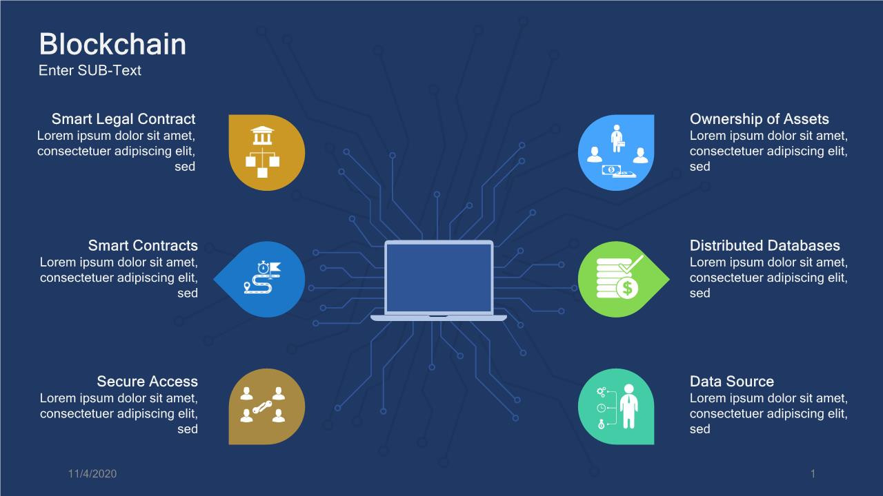 Blockchain with Laptop - 6 sections droplet shape
