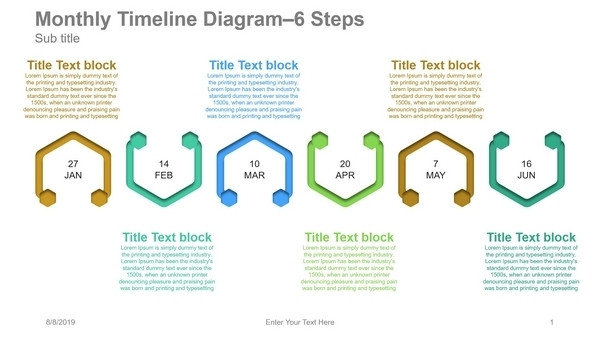 Monthly Timeline Diagram - Day Month in Shape - 6 Steps