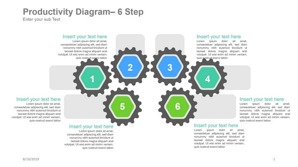 Productivity Diagram- 6 Step Gear with numered hexagon inside
