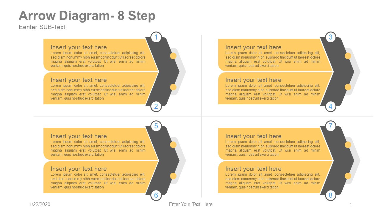 Arrow Diagram-8 Steps 4 right pointing arrows