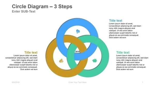 Circle Diagram - 3 Steps - 3 interlocked cicles with icons