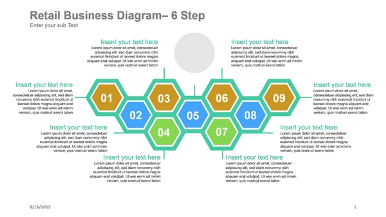 Retail Business Diagram- 6 Step Hexagon with numbers
