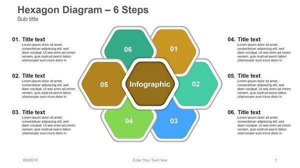 Hexagon Diagram- 6 Steps with shadow