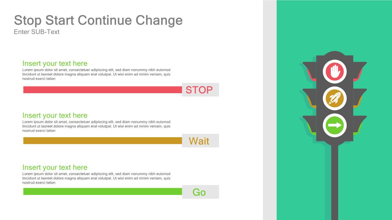 Stop Start Continue Change With Traffic Light