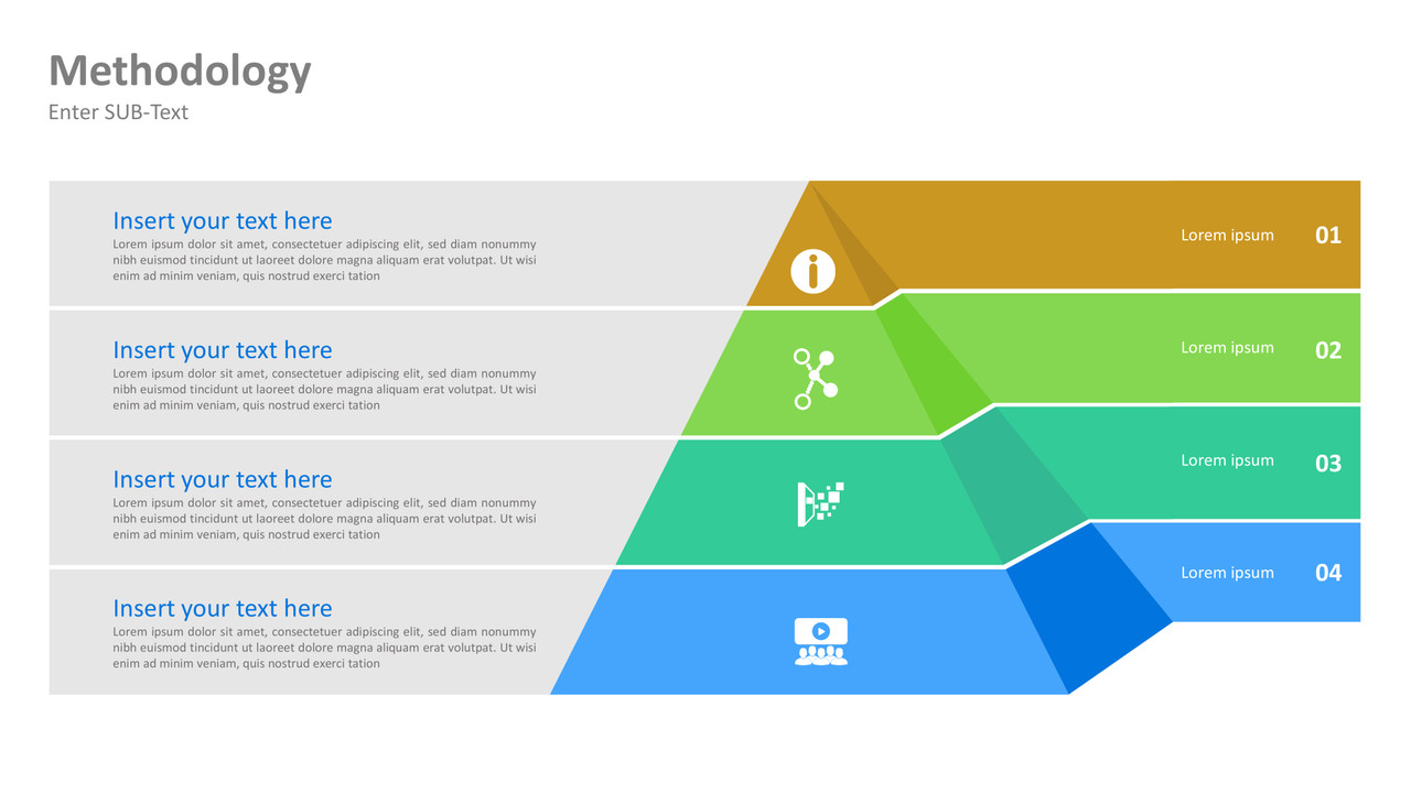 Methodology - 3D Pyramid with Icons - Paper fold like - 4 Steps