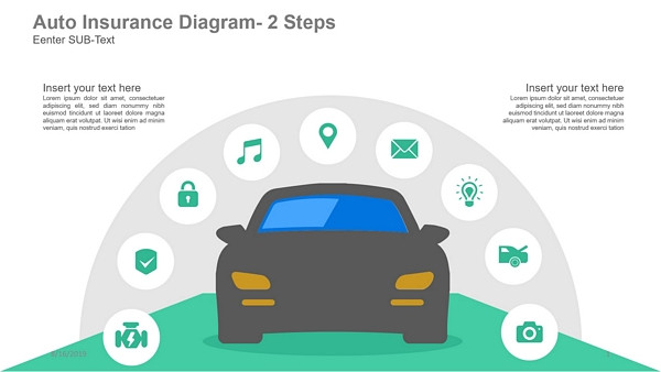 Auto Insurance Diagram- Car Front View with Icons - 2 Steps