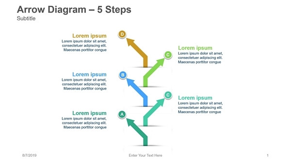 Arrow Diagram-5 Steps arrow up and bent right and left