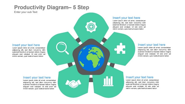 Productivity Diagram- 5 Steps Ring - Petals with icons- Hexagon