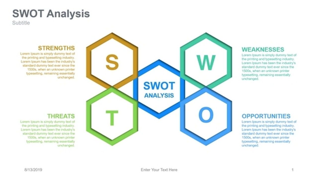 Swot Analysis Rhombus Surrounded By Alphabet Hexagon