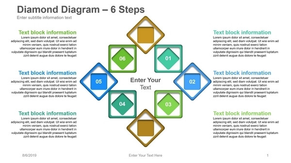 Diamond Diagram- 6 Steps - Hexagon with square inside