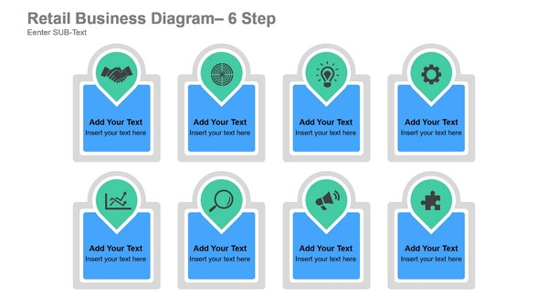 Retail Business Diagram- 8 Step Rectangle,droplet with icon