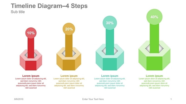 Timeline Diagram-4 Steps with 3d Hexagon