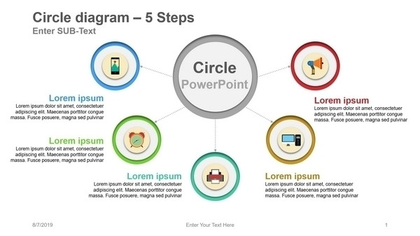 Circle diagram - 5 Steps - Ring in middle with 5 rings associated