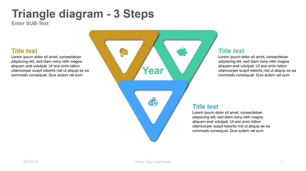 Triangle diagram - 3 Steps - Traingles Overlap at Corners - Icons