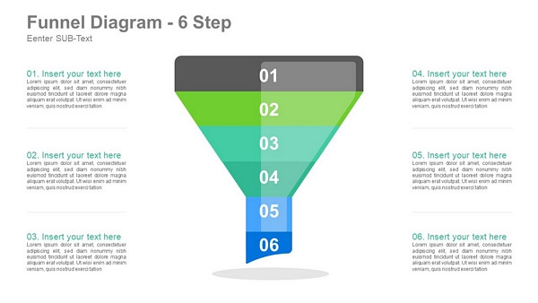 Funnel Diagram - 6 Steps - shape like Oil funnel