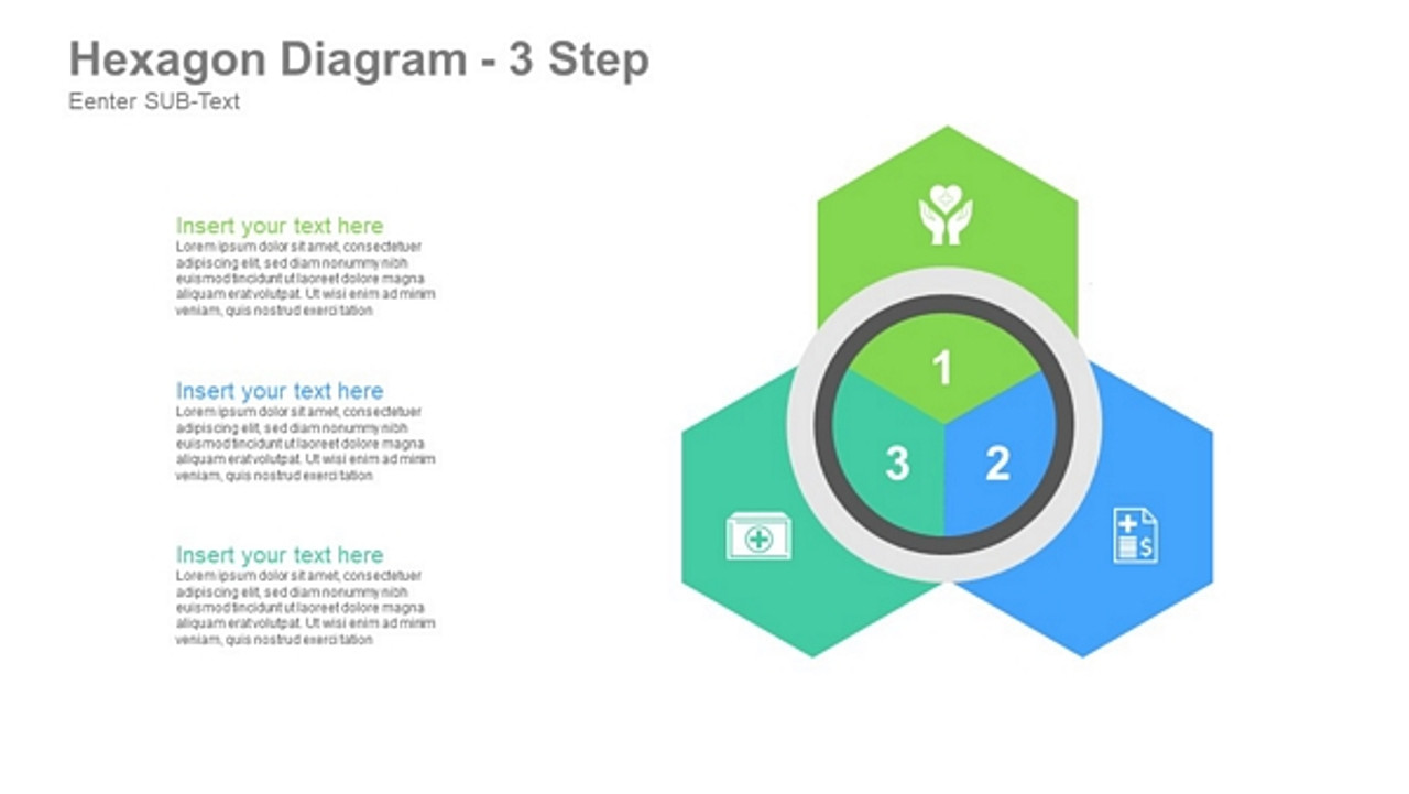 Hexagon Diagram 3 Steps With Circle