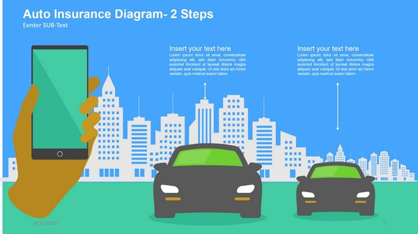 Auto Insurance Diagram- City background with Cars Front view - 2 Steps