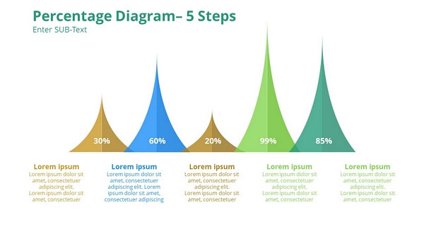 Percentage Diagram - 5 Steps - Pyramid like shapes