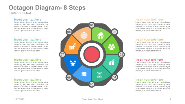 Octagon Diagram - Trapezoid with Icons around Circle - 8 Steps