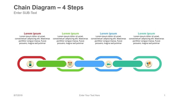 Chain Diagram - With Colored Icons - 4 Steps