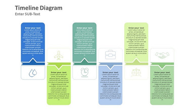 Timeline Diagram- 6 Steps Rectangle with plain Icons