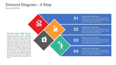 Diamond Diagram- 4 Steps - 4 Rhombus with icons
