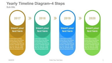 Yearly Timeline Diagram - Vertical Cylinders - 4 Steps