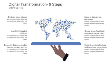 Digital Transformation with dotted world map in hand