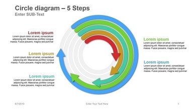 Circle diagram - 5 Steps - arrows in circles on top of each other