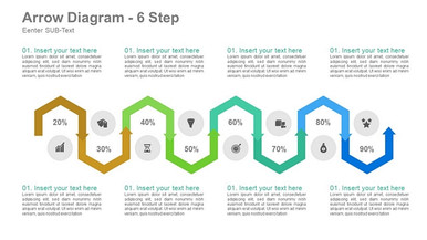 Arrow Diagram- 6 Steps - percentage and icons