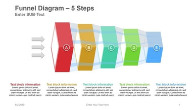 Funnel Diagram - 5 Steps - Rhombus side view with arrow