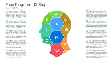 Face Diagram- 12 Steps - Face outline 2 Hexagon with icons