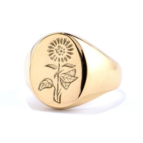 Bold Chunky Sunflower Signet Ring - Gold on Steel - Shendell's Ladies Rings