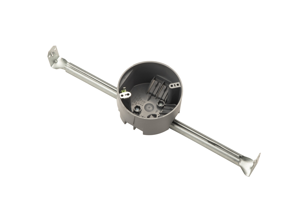 1 Gang PVC Round Ceiling Bar Hanger Electrical Box, 4" Dia.