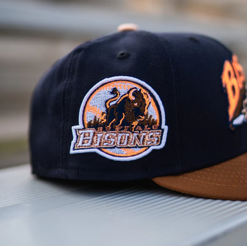New Era Buffalo Bisons Sliding Buster 59FIFTY Fitted Hat Bisons Patch MiLB