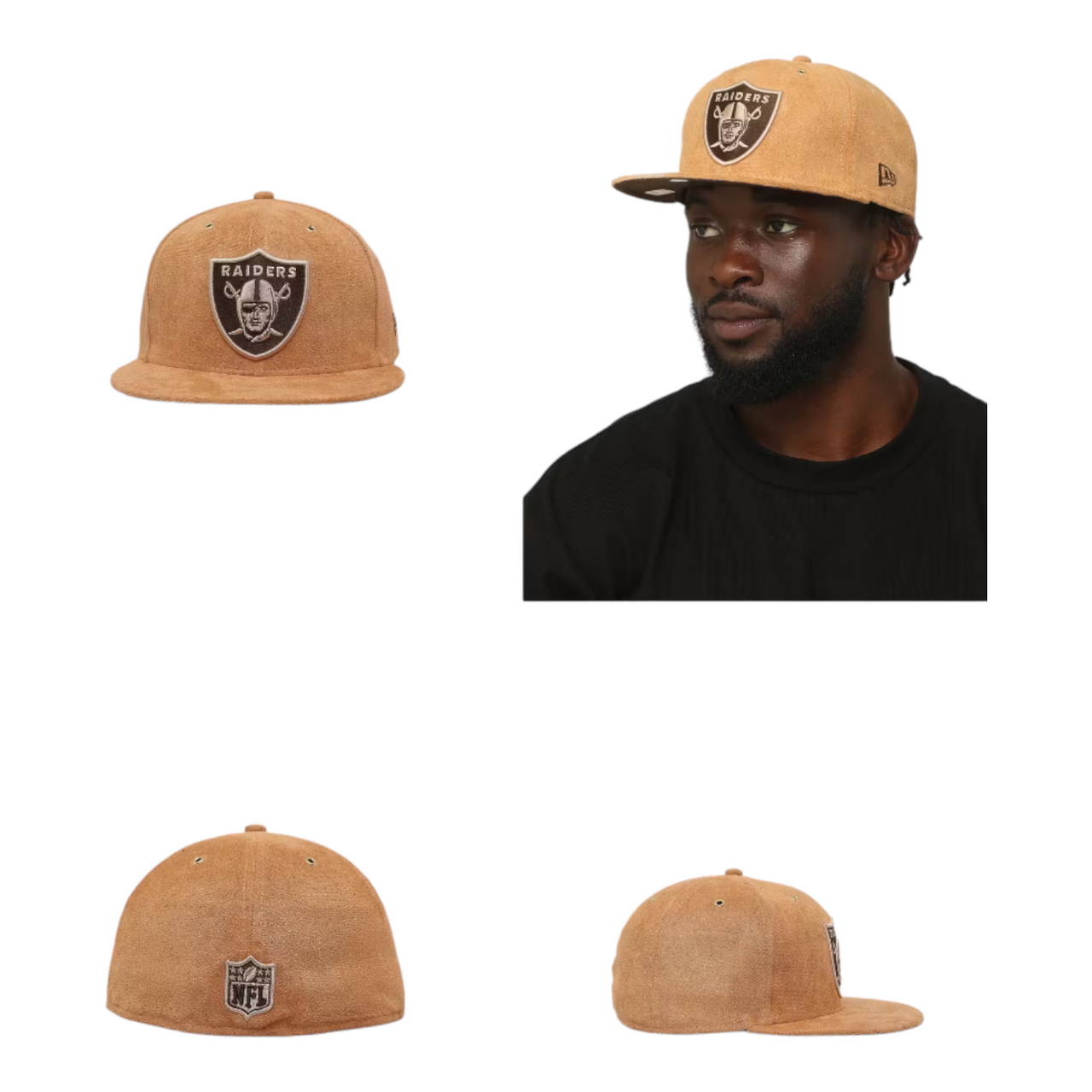 New Era Las Vegas Oakland Raiders 59FIFTY Fitted Hat Cap Wheat Suede Pack